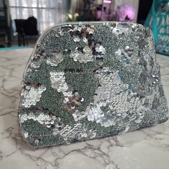 Bags | Silver Sequin Makeup Bag | Poshmark
